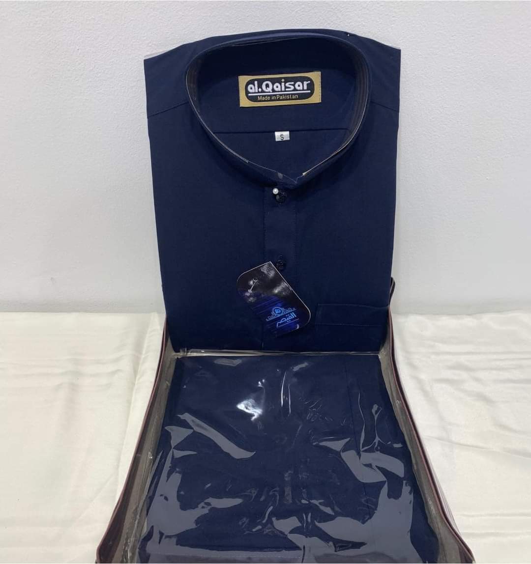 AL QAISAR PREMIUM MENS SHALWAR KAMEEZ- NAVY– Fabric Outlet
