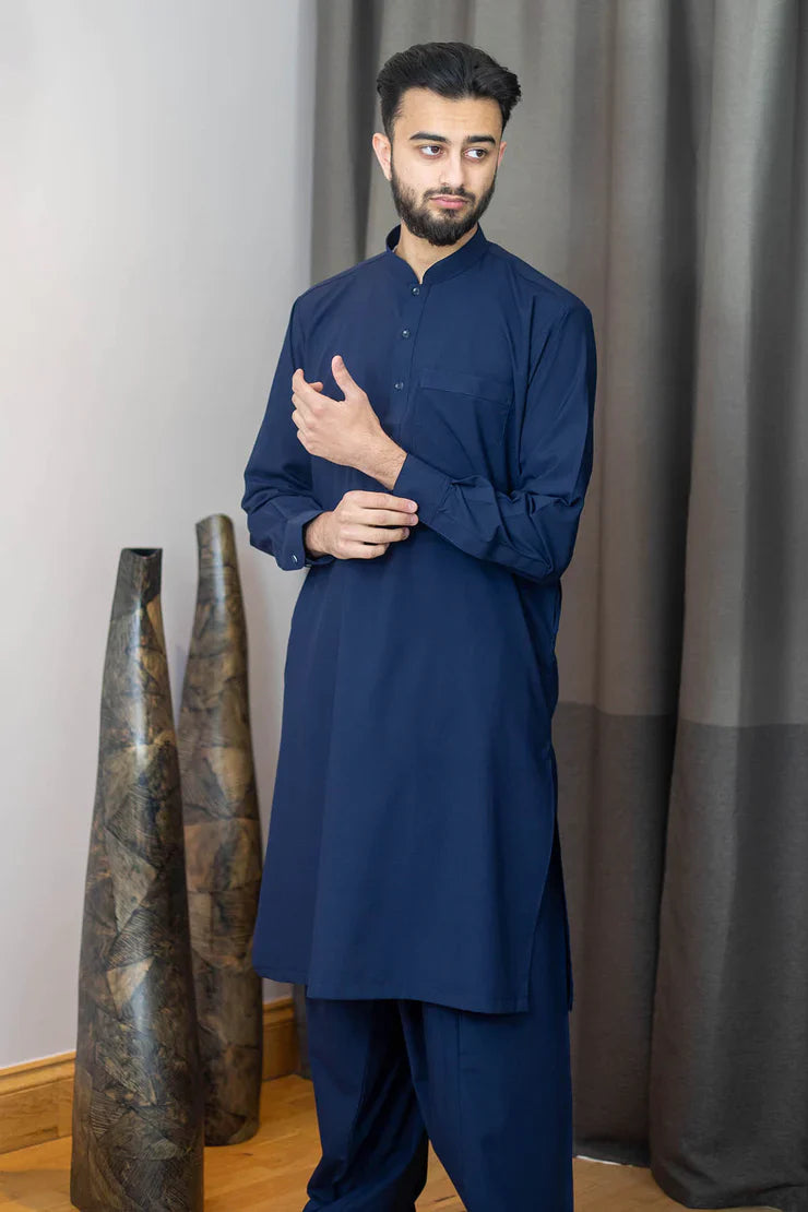 AL QAISAR PREMIUM MENS SHALWAR KAMEEZ FOR MALE- NAVY– Fabric Outlet